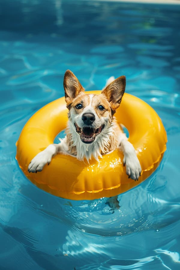 Happy Dog in the Pool in a Circle Stock Image - Image of happy, cute ...