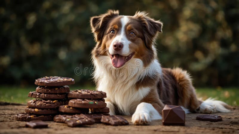 A Happy Dog Poses beside a Stack of Chocolate Cookies in a Natural ...