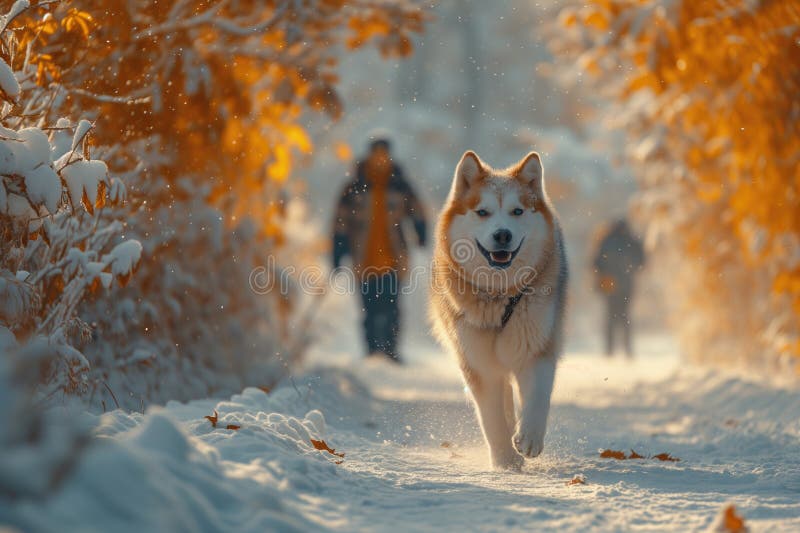 Happy Dog Running Along a Snowy Path in the Park Stock Illustration ...