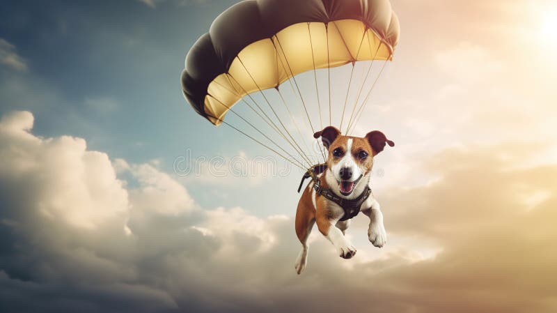 Happy Dog in the Sky with a Parachute. Stock Photo - Image of skydiving ...