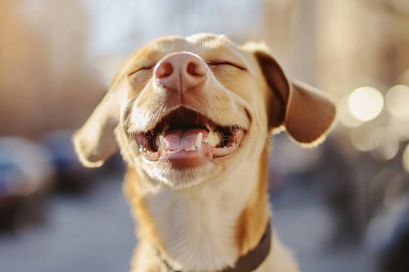 Happy Dog Smiling with Closed Eyes and Open Mouth Stock Image - Image ...