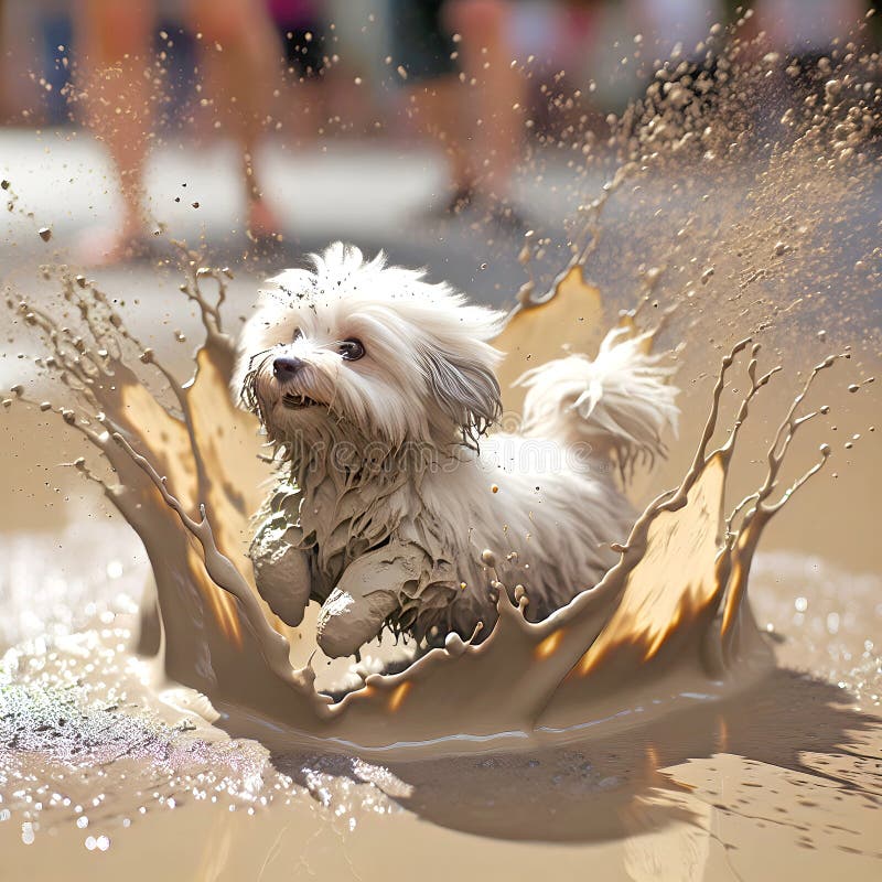 Happy Dog Splashing in Mud Puddle Stock Photo - Image of purebred, play ...