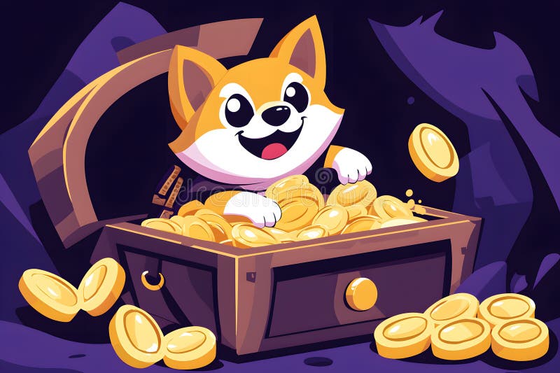 Happy dog with treasure stock illustration. Illustration of colorful ...