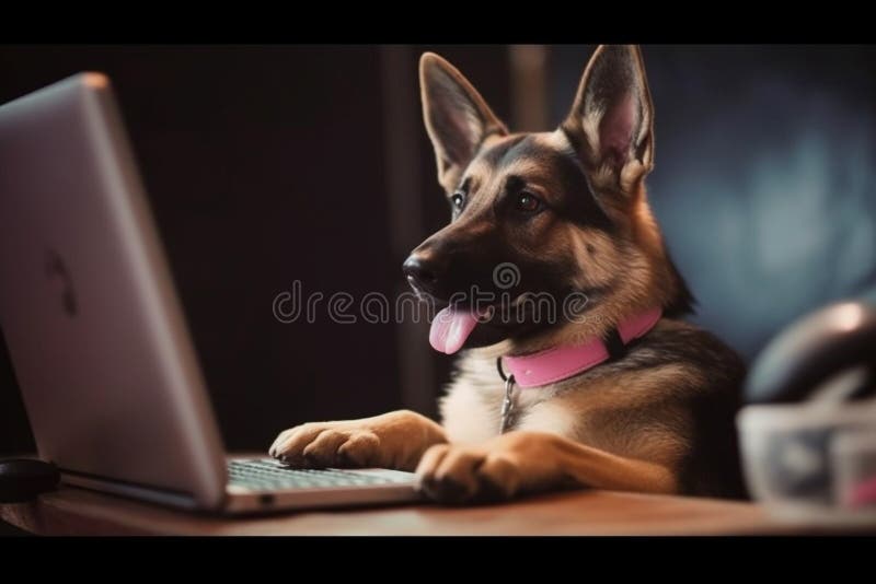 Happy Dog Using Laptop Indoors Stock Illustration - Illustration of ...
