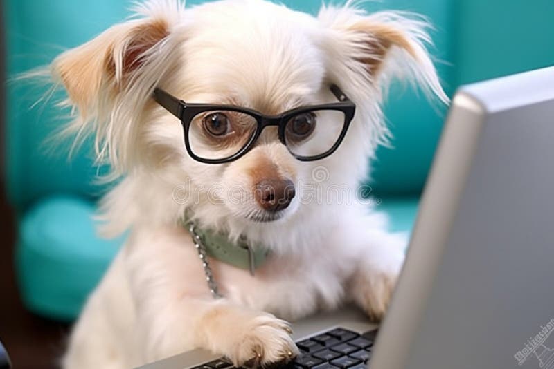 Happy Dog Using Laptop Indoors Stock Illustration - Illustration of ...