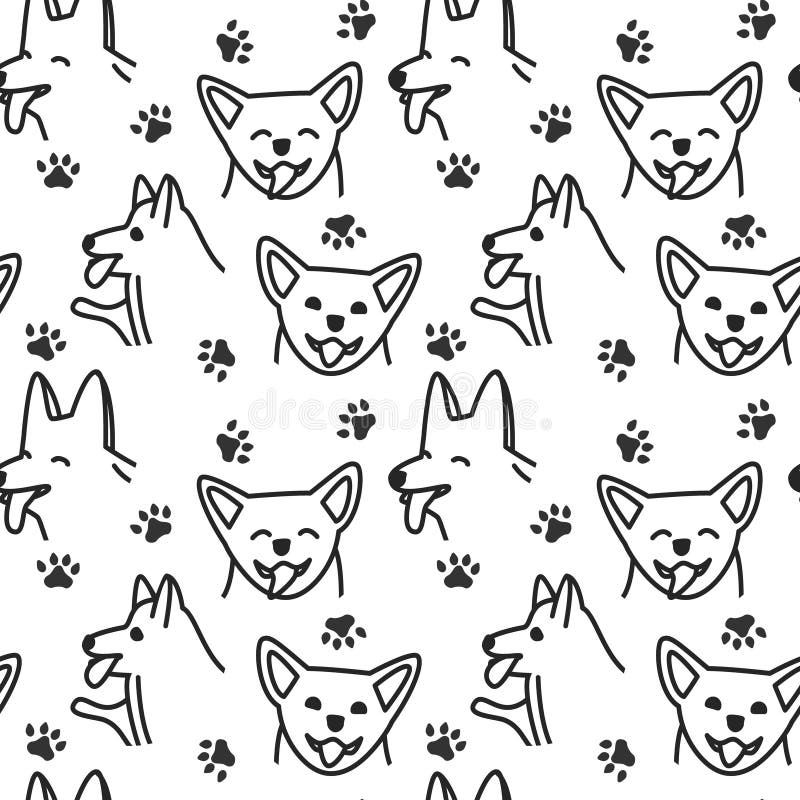 Happy Dogs Faces Pattern Isolated Vector Illustration. Stock Vector ...