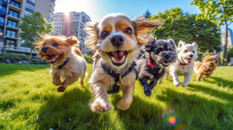 Happy Dogs Running Towards the Camera. Stock Illustration ...