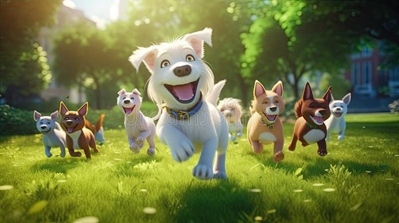Happy Dogs Running Towards the Camera. Stock Illustration ...