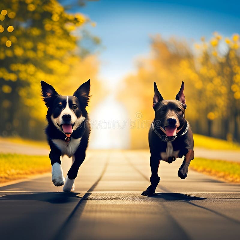 Beautiful Happy Dogs Running Towards Camera You Sunny Day Stock ...