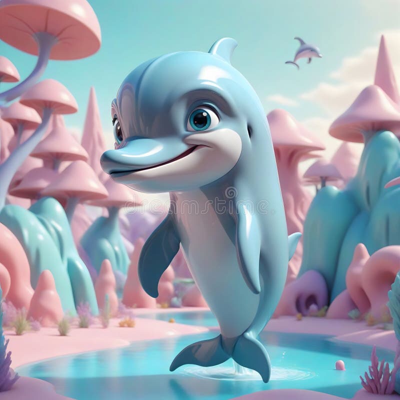 Happy Dolphin in a Candy Land Stock Illustration - Illustration of ...