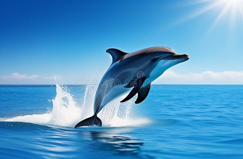 Happy Dolphin in the Sea in the Rays of Light Stock Illustration ...