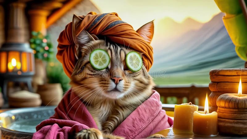 Happy Domestic Cat Relaxing in a Spa Stock Video - Video of modern ...