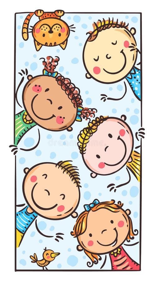 Happy Doodle Cartoon Kids, Vertical Rectangular Vector Illustration ...