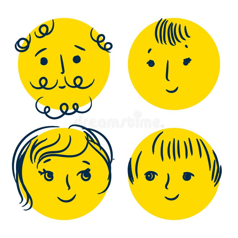 Happy Doodle Smile Collection Isolated on White Background. Simple ...