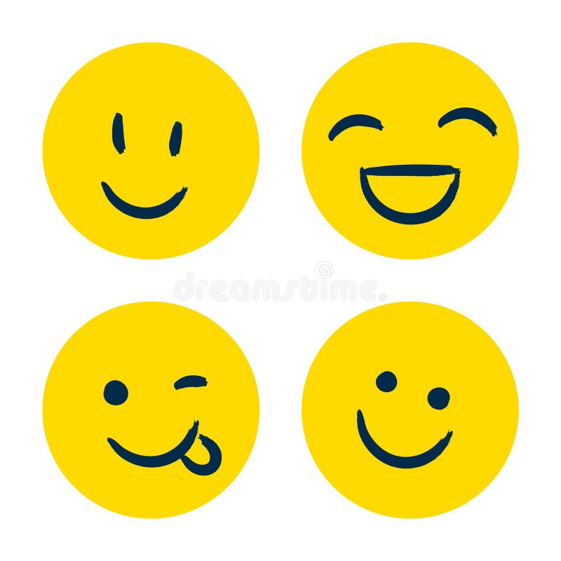 Happy Doodle Smile Collection Isolated on White Background. Simple ...