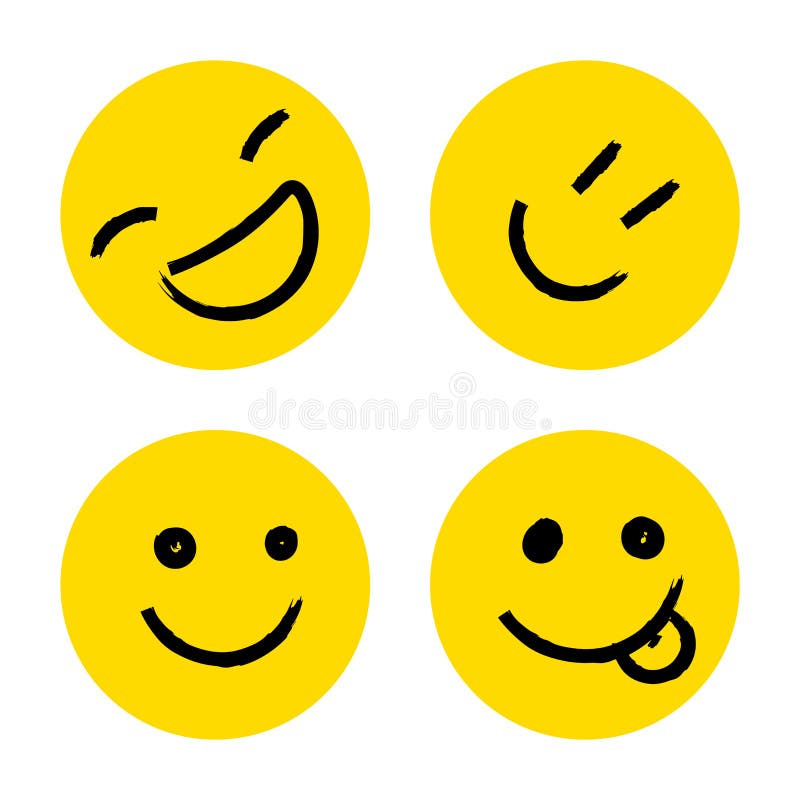 Happy Doodle Smile Collection Isolated on White Background. Simple ...