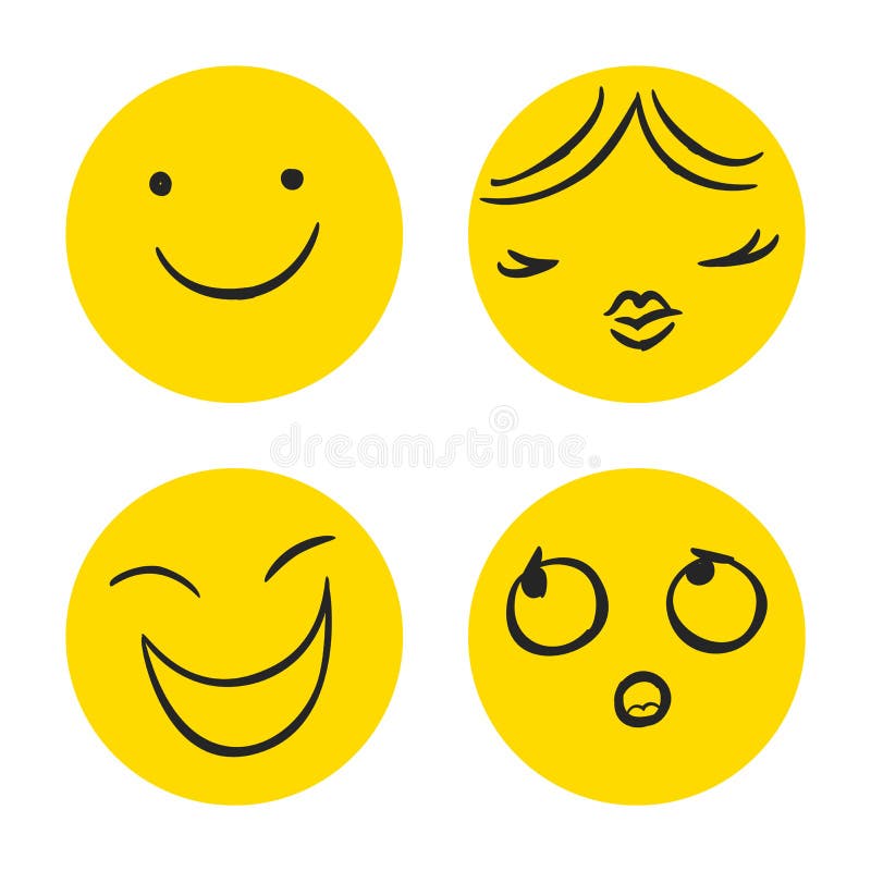 Happy Doodle Smile Collection Isolated on White Background. Simple ...