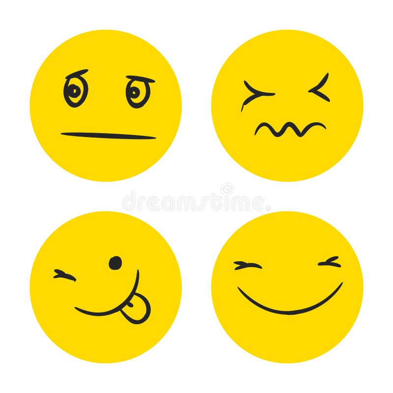 Happy Doodle Smile Collection Isolated on White Background. Simple ...