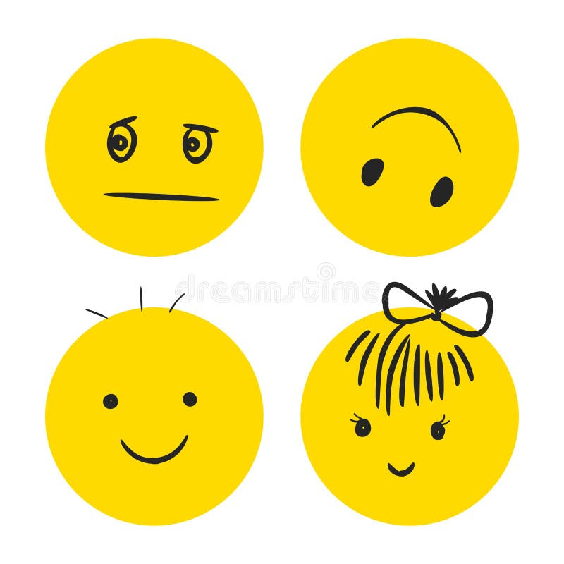 Happy Doodle Smile Collection Isolated on White Background. Simple ...