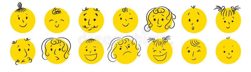 Happy Doodle Smile Collection Isolated on White Background. Simple ...