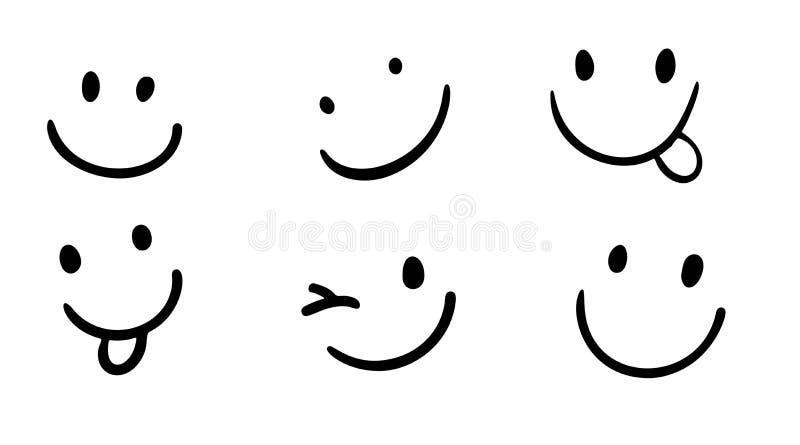 Happy Doodle Smile Collection Isolated on White Background. Simple ...