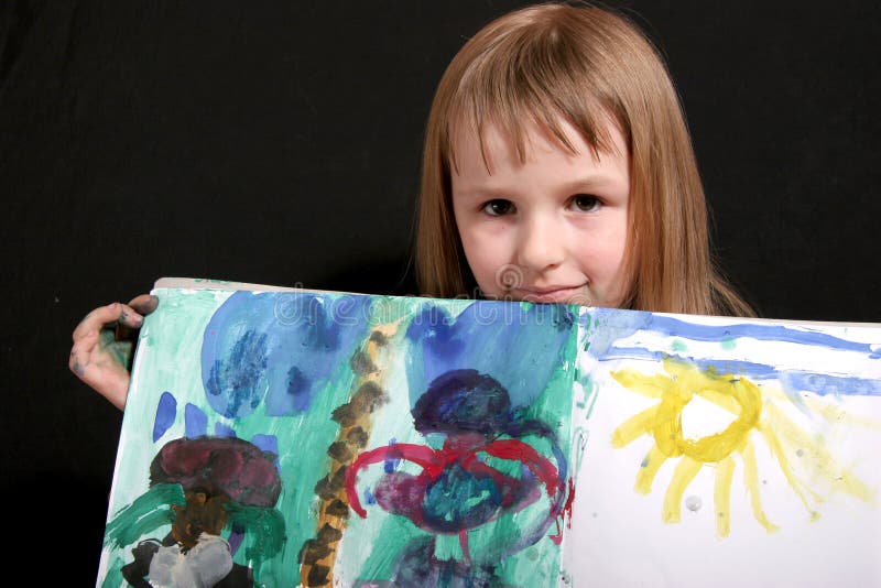 Happy drawing girl stock photo. Image of leisure, female - 5095404