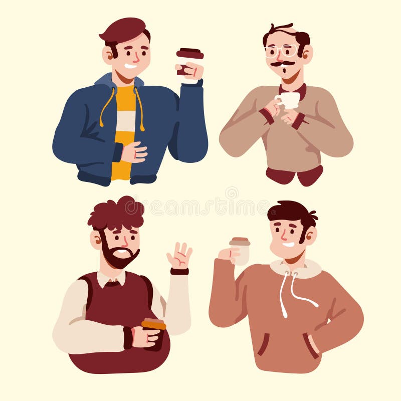 Happy Drinking Cartoon Character Set Stock Vector - Illustration of ...