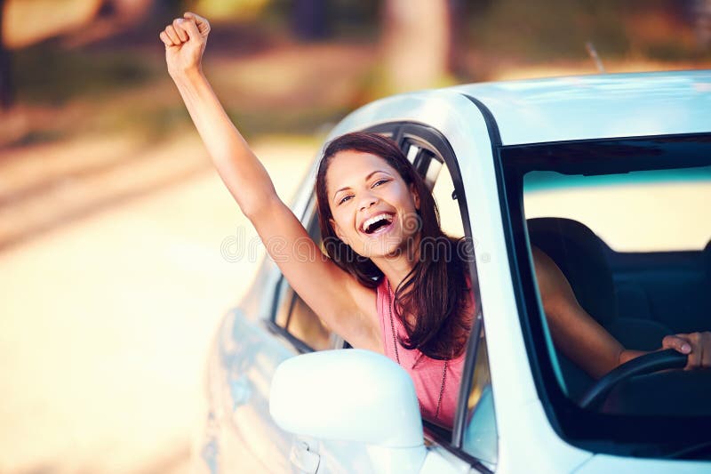 Happy Young Woman in Car Driving Stock Image - Image of asian, head ...