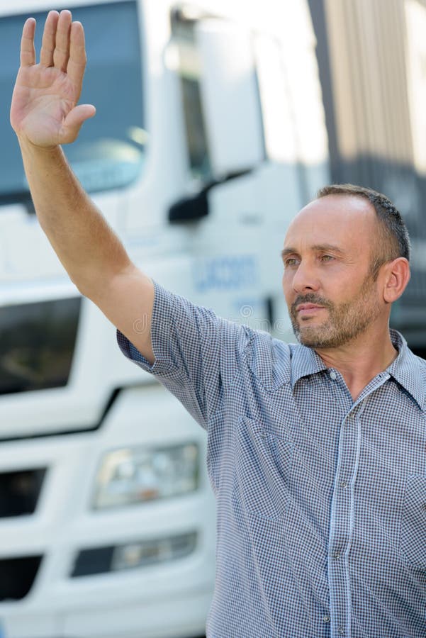 Happy Driver in Front Container Trailer or Vehicles Stock Image - Image ...