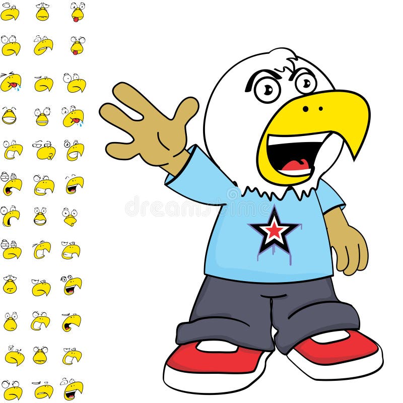 Happy Eagle Young Kid Character Cartoon Expressions Set Stock Vector ...