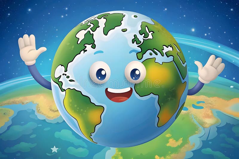 Happy Earth Cartoon in Space Stock Illustration - Illustration of ...