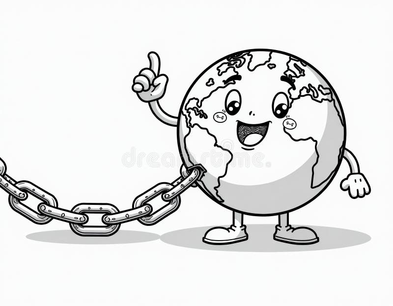 Happy Earth Character Breaking Free from Chains Stock Illustration ...