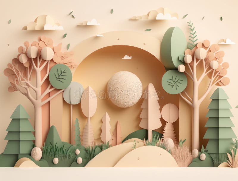 Happy Earth Day Concept. Forest with Paper Texture on Pastel Colors ...