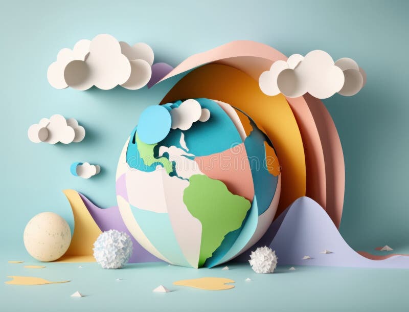 Happy Earth Day Concept. Forest with Paper Texture on Pastel Colors ...