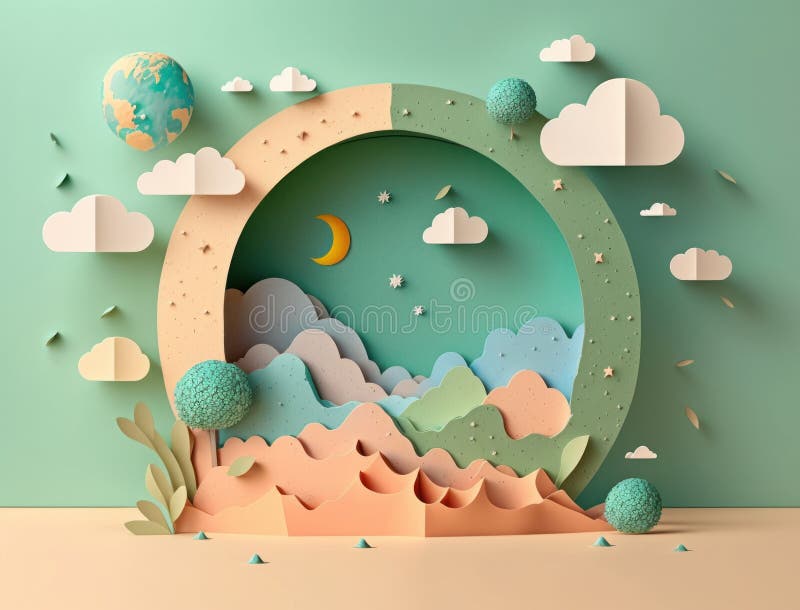 Happy Earth Day Concept. Forest with Paper Texture on Pastel Colors ...