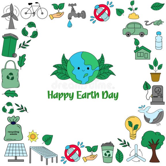 Happy Earth Day Element Hand Drawn Template Design Stock Vector ...