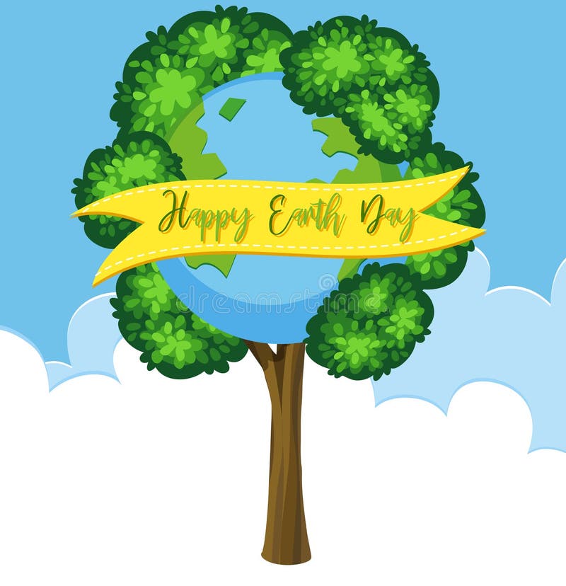 Happy Earth Day Poster Design with Big Green Tree Stock Vector ...