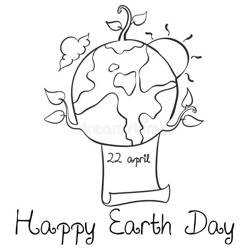 Happy Earth Day Style Doodle Hand Draw Stock Vector - Illustration of ...