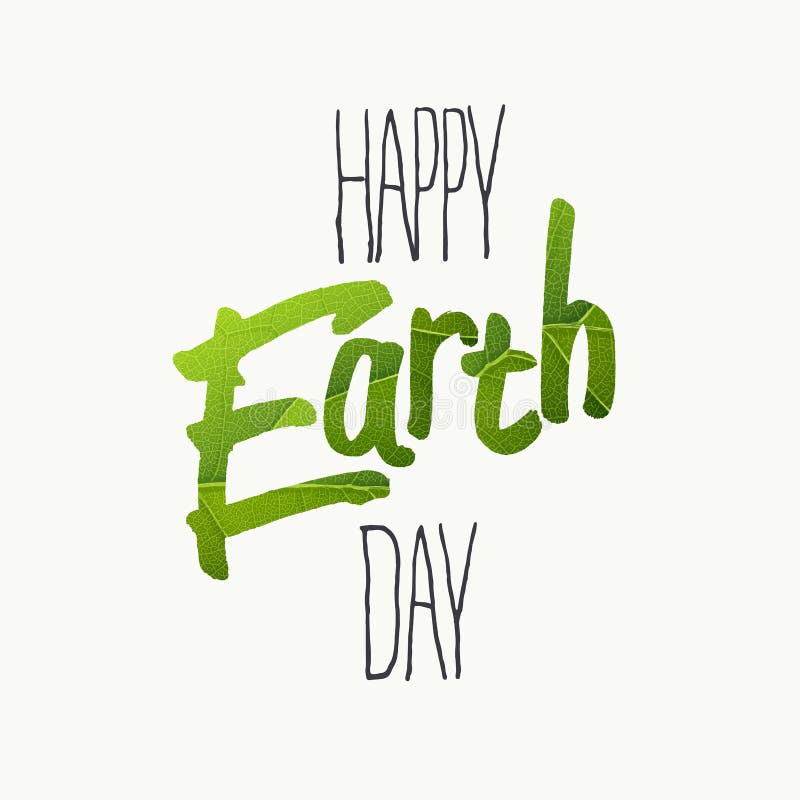 Happy Earth Day Typography. with Green Leaf Veins Texture Stock Vector ...