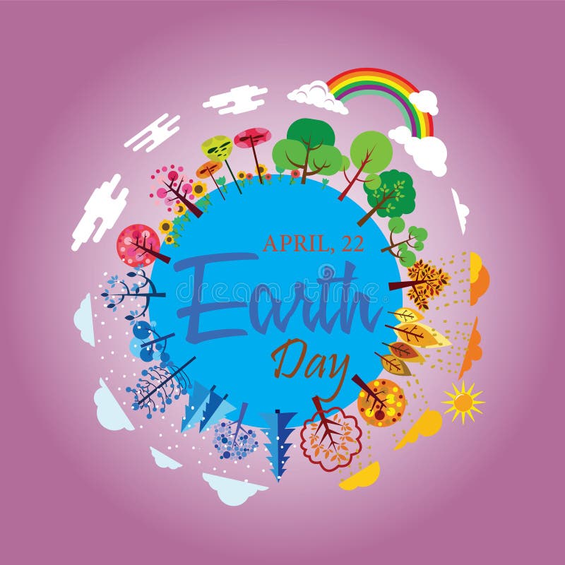 Happy Earth Day with World and Tree - Vector Stock Vector ...