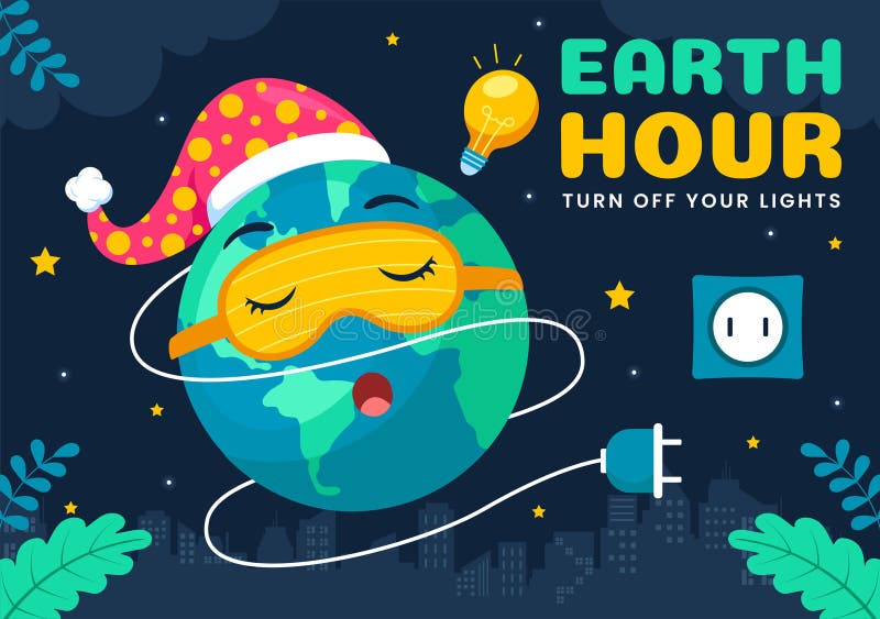 Happy Earth Hour Day Vector Illustration Featuring a Cloud, Light Bulb ...