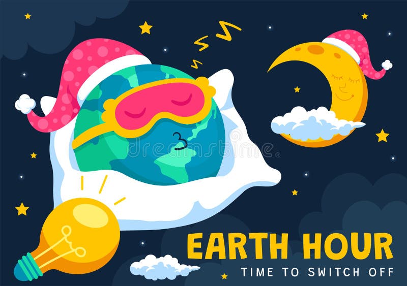 Happy Earth Hour Day Vector Illustration Featuring a Cloud, Light Bulb ...