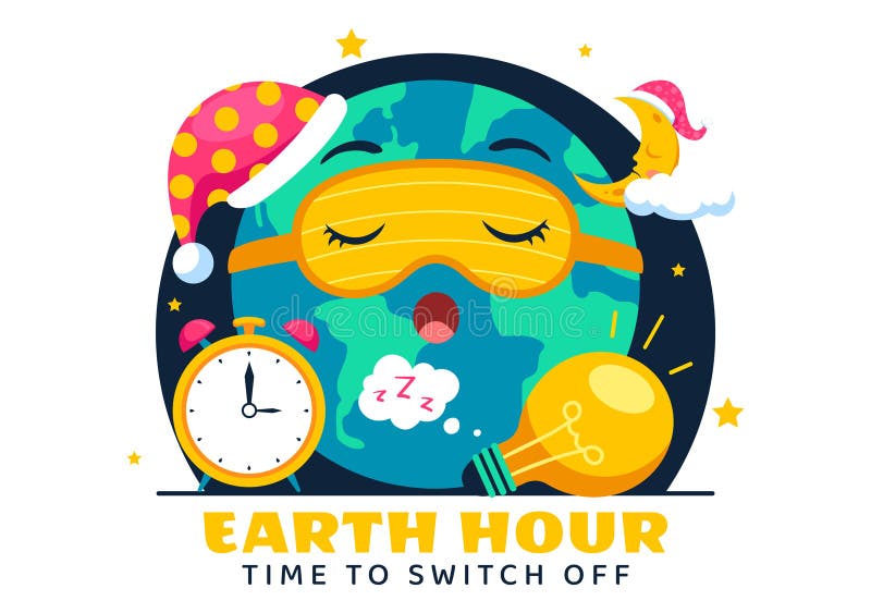 Happy Earth Hour Day Vector Illustration Featuring a Cloud, Light Bulb ...