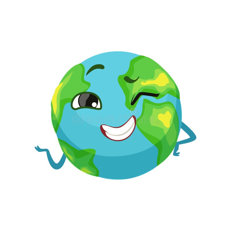 Happy Earth Planet Character Winking, Cute Globe with Smiley Face and ... Happy Earth Planet Character Winking, Cute Globe with Smiley Face and ...