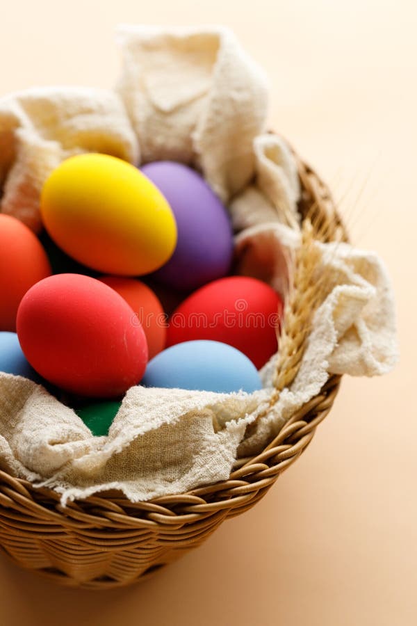 Happy Easer Eggs in a Basket Stock Image - Image of paint, celebration ...
