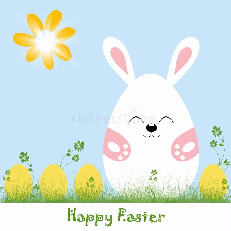 Happy Easter Sign with Cute Bunny Stock Vector - Illustration of ...