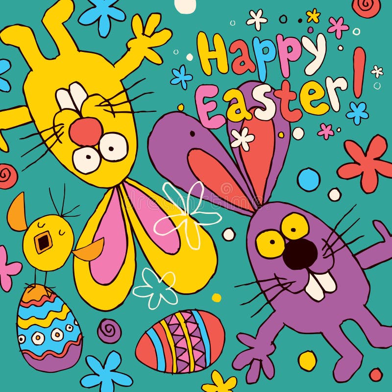 Happy Easter Day Bunny Floral Eggs Stock Illustration - Illustration of ...