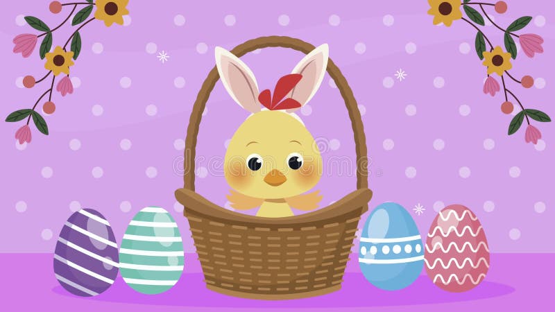 Happy Easter Animation with Chick in Basket Stock Video - Video of ...