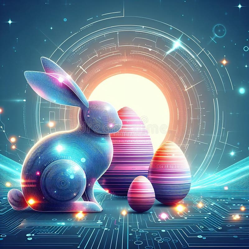 Happy Easter Background in Digital Tech Style. Stock Illustration ...