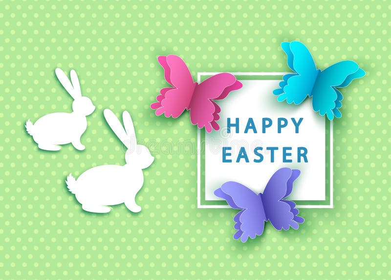 Happy Easter Background with Paper Butterfly and Bunny. Stock Vector ...